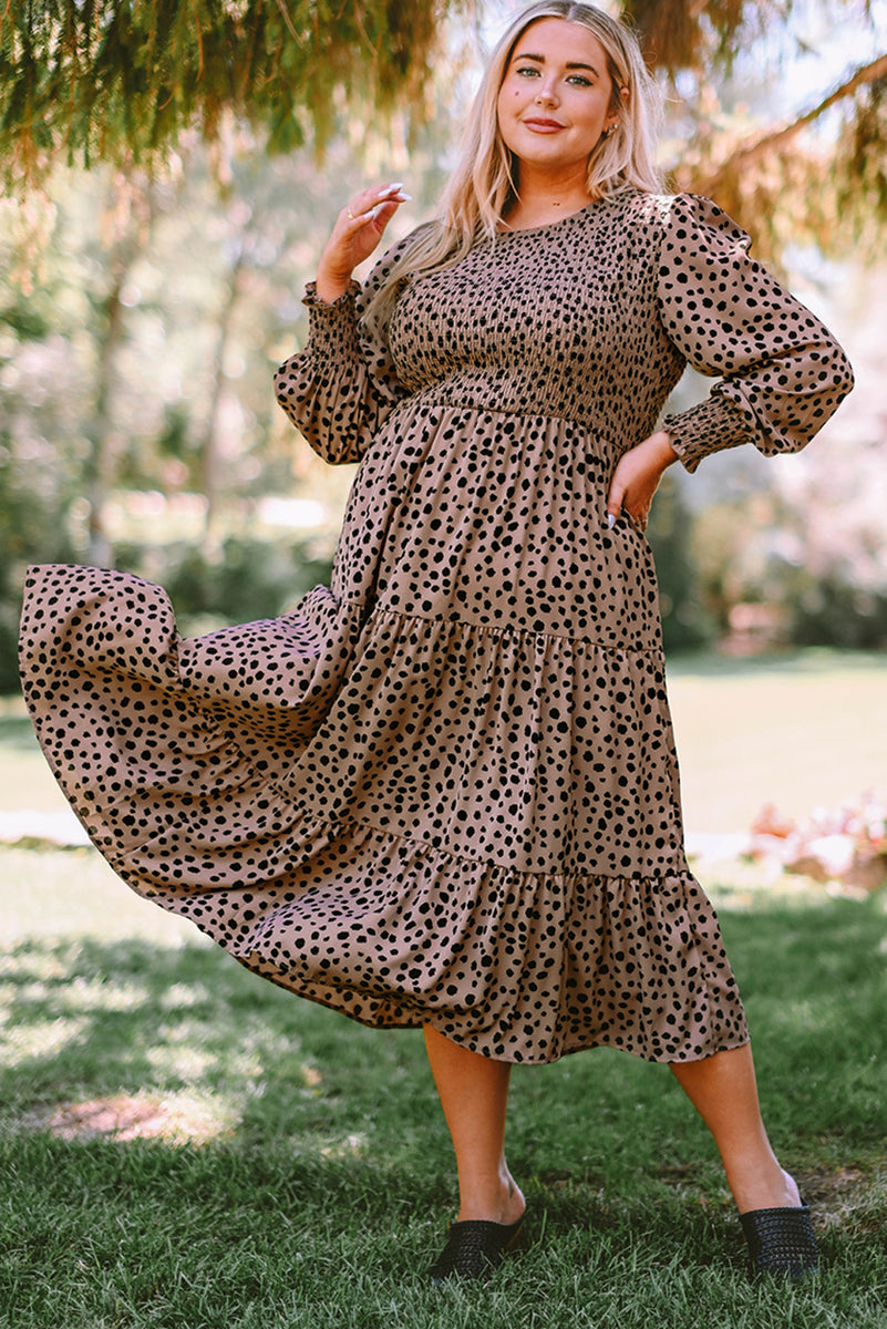 Plus Size Animal Print Smocked Tiered Dress – La Boutique Dacula