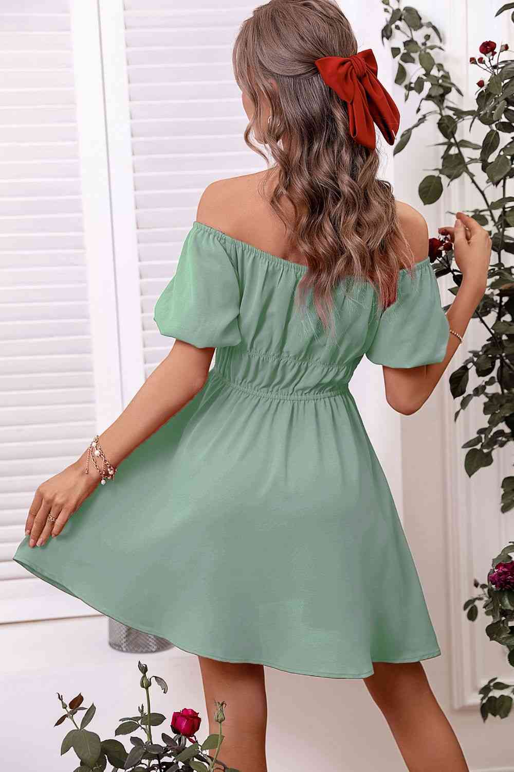 Off-Shoulder A-Line Mini Dress – La Boutique Dacula