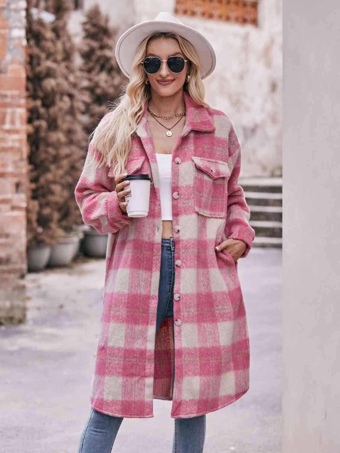 Plaid Dropped Shoulder Slit Coat – La Boutique Dacula Plaid Dropped Shoulder Slit Coat – La Boutique Dacula