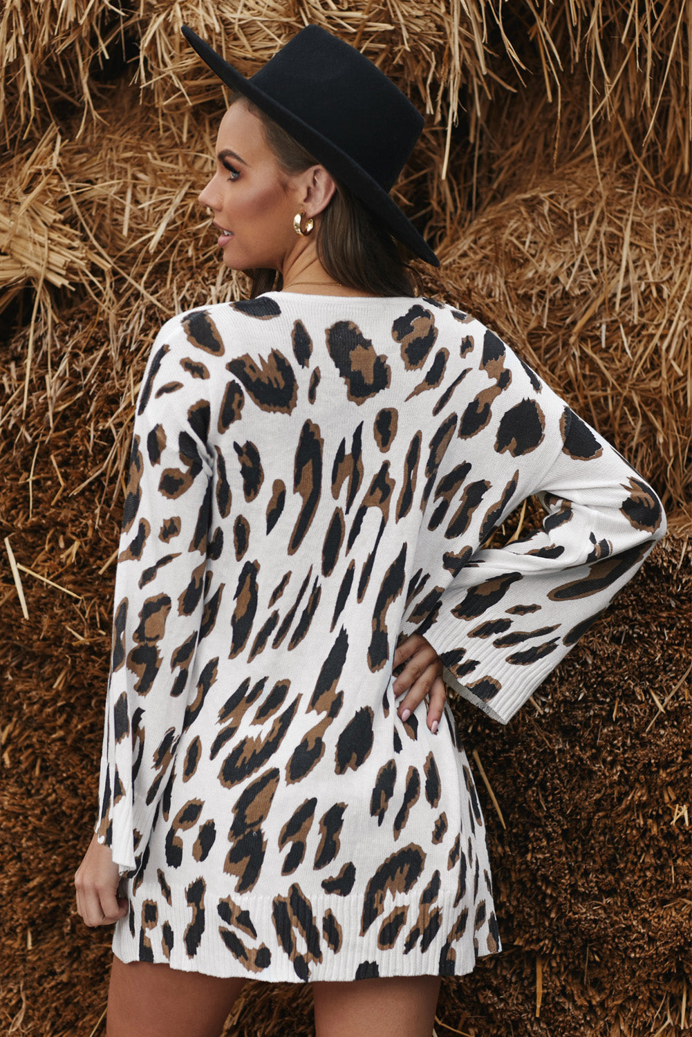 Leopard Bell Sleeve Open Front Knit Cardigan – La Boutique Dacula