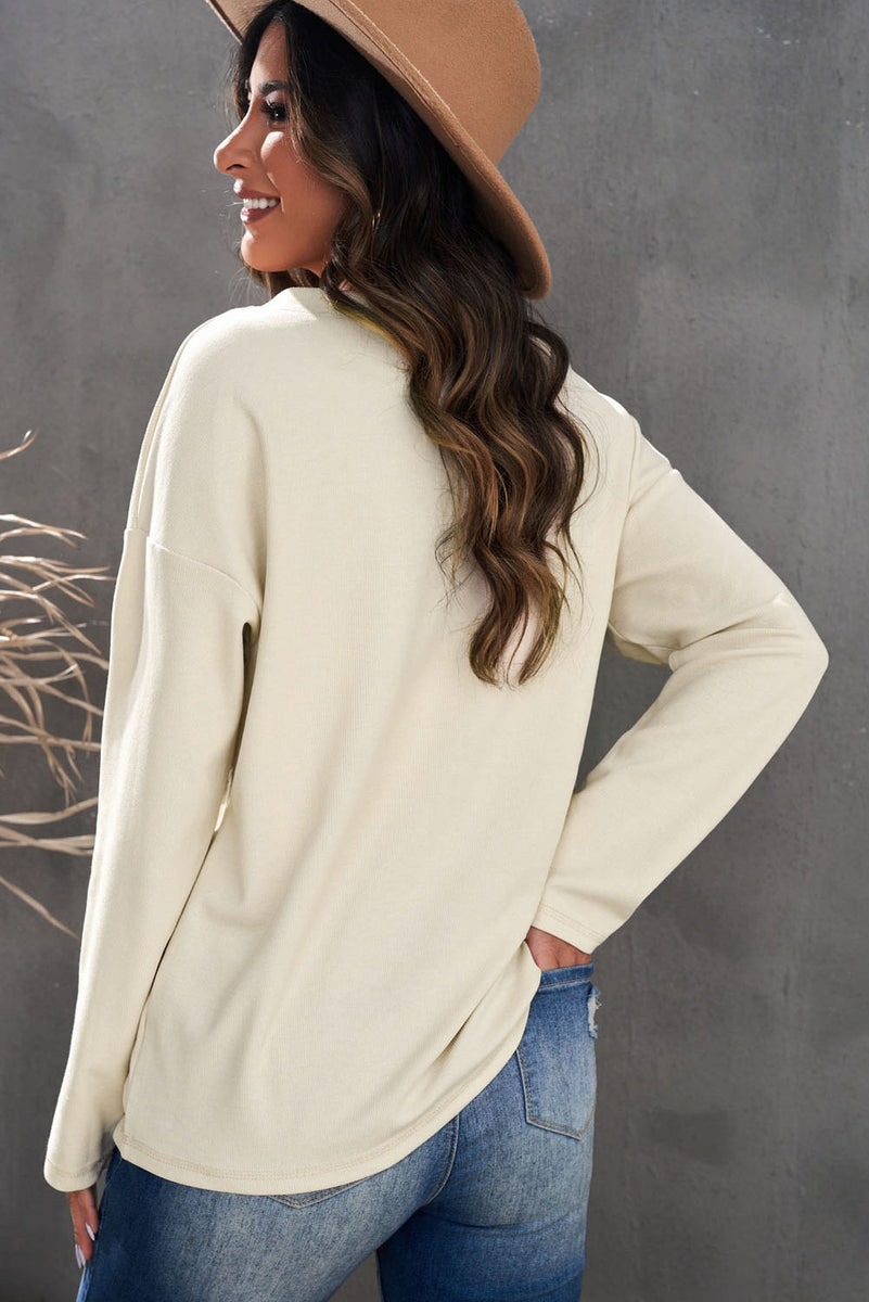 Drop Shoulder Rib-Knit Henley Top – La Boutique Dacula