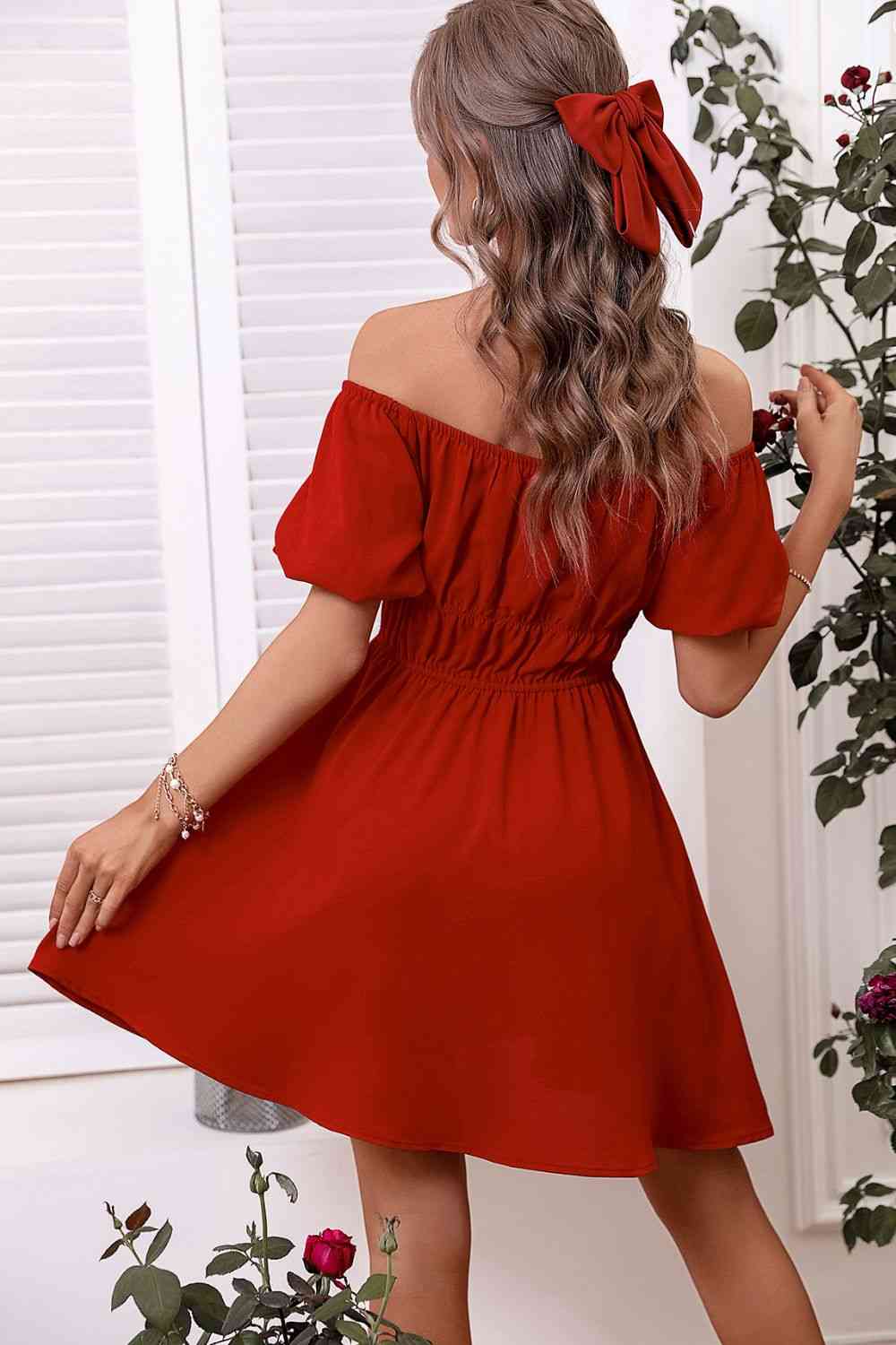 Off-Shoulder A-Line Mini Dress – La Boutique Dacula