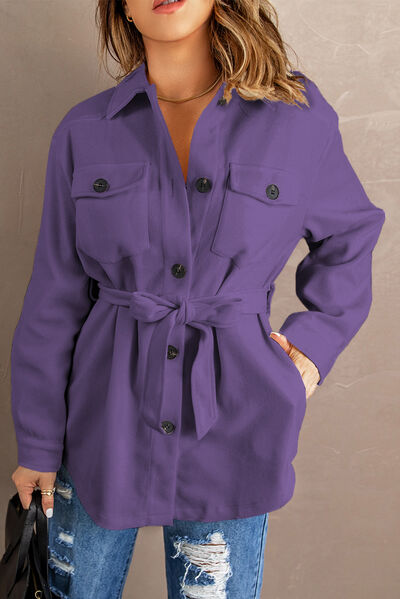 Button Up Tie-Waist Jacket with Pockets – La Boutique Dacula